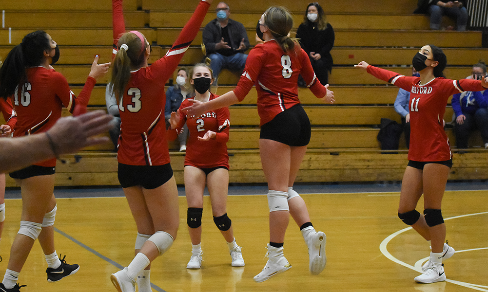 Milford Volleyball Rallies to Win in Five Sets at Attleboro